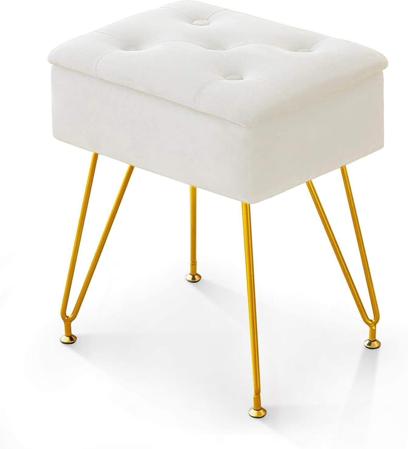 White Faux Leather Vanity Stool with Storage, Comfortable Vanity Chair ...