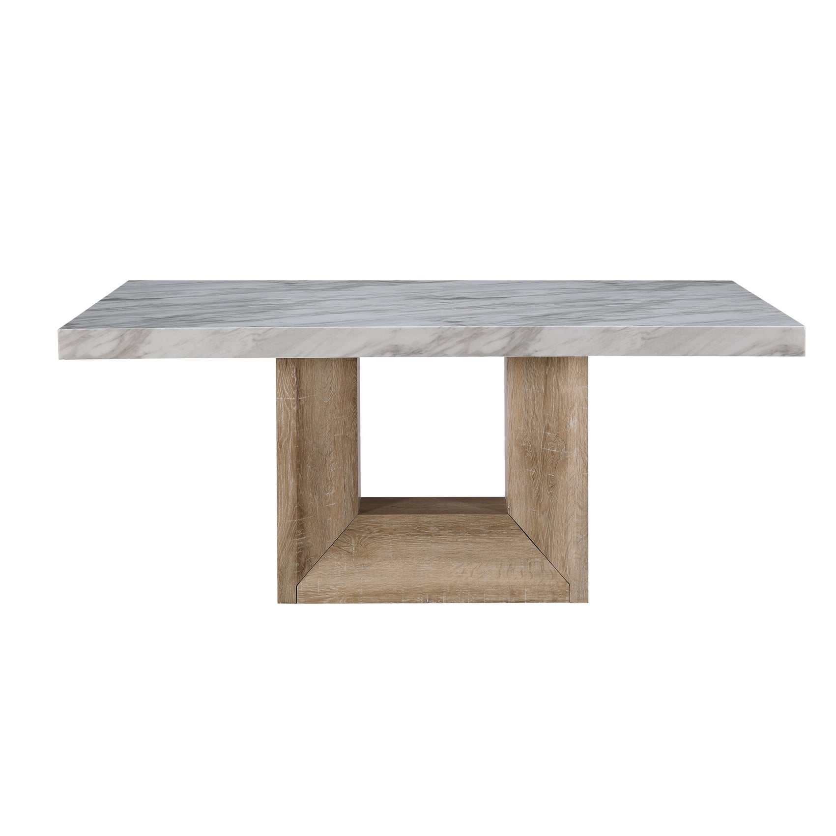 White Faux Marble Tabletop + Natural Wood Look Dining Table”-“Family ...