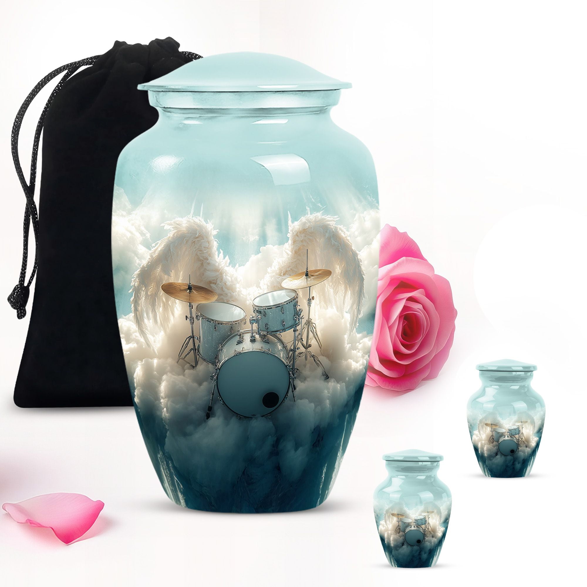 White Feather Drum small cremation urns for human ashes - mini Funeral ...