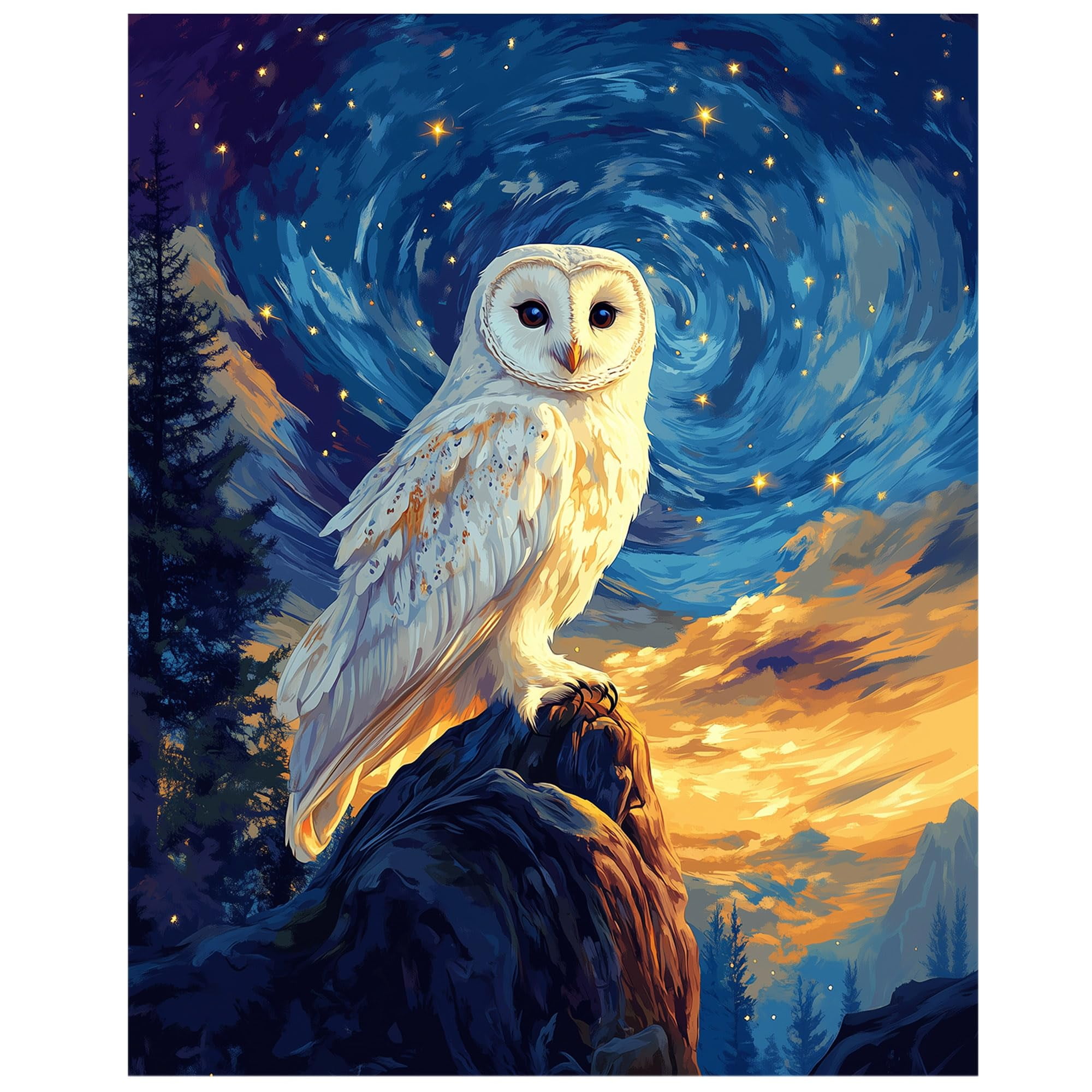 White Feather Owl Paint by Numbers Kit for Adults Beginner, Van Gogh ...