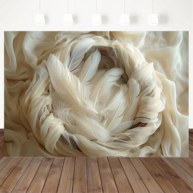 White Feathers Backdrop For Photography Wooden Photo Background Cloth ...