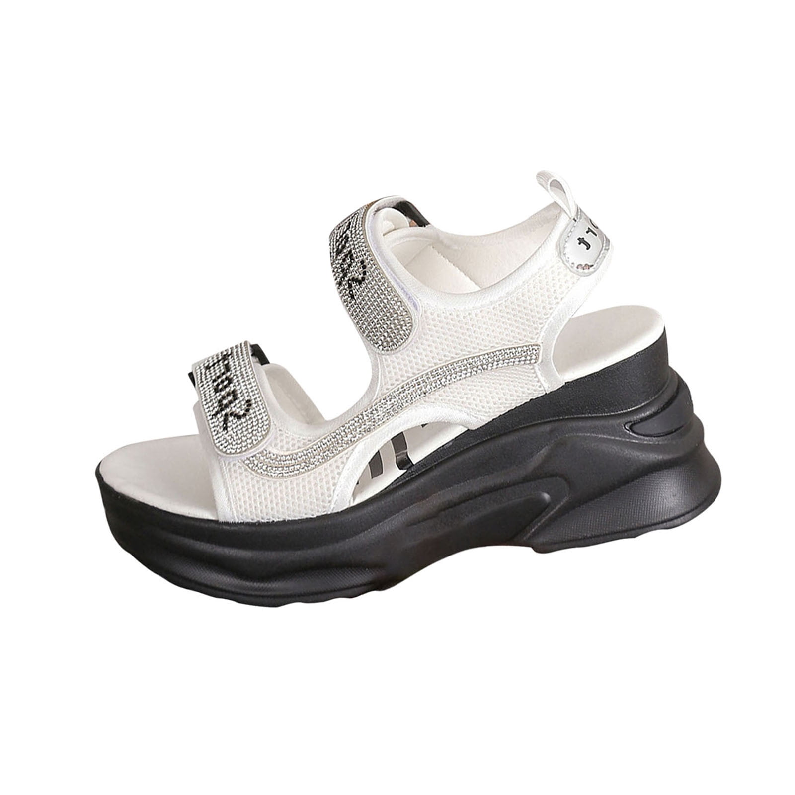White Female Everyday Sandals With Rhinestone And Wedge Heel For ...