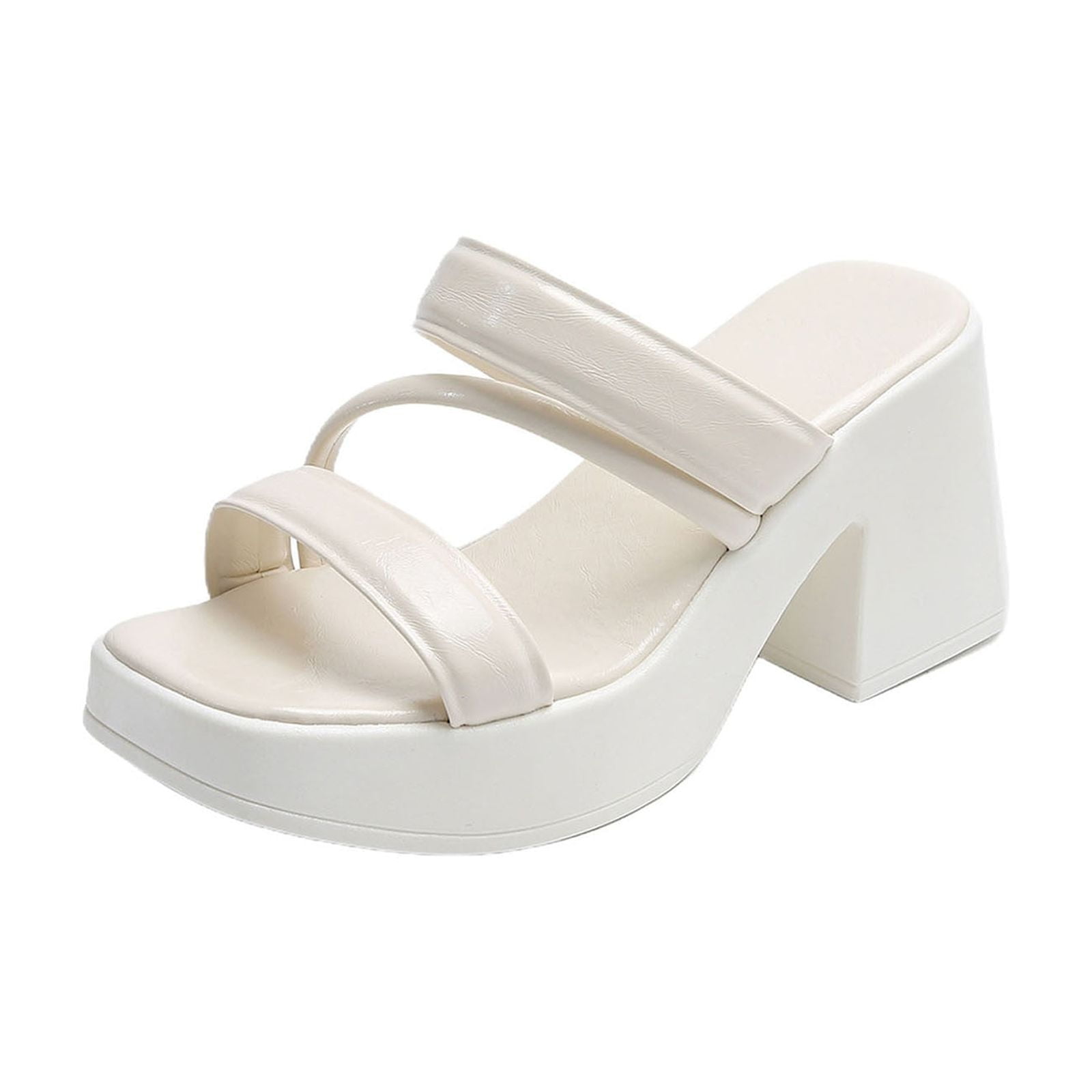 White Female Everyday Slippers With Open Toe And Square Head For ...