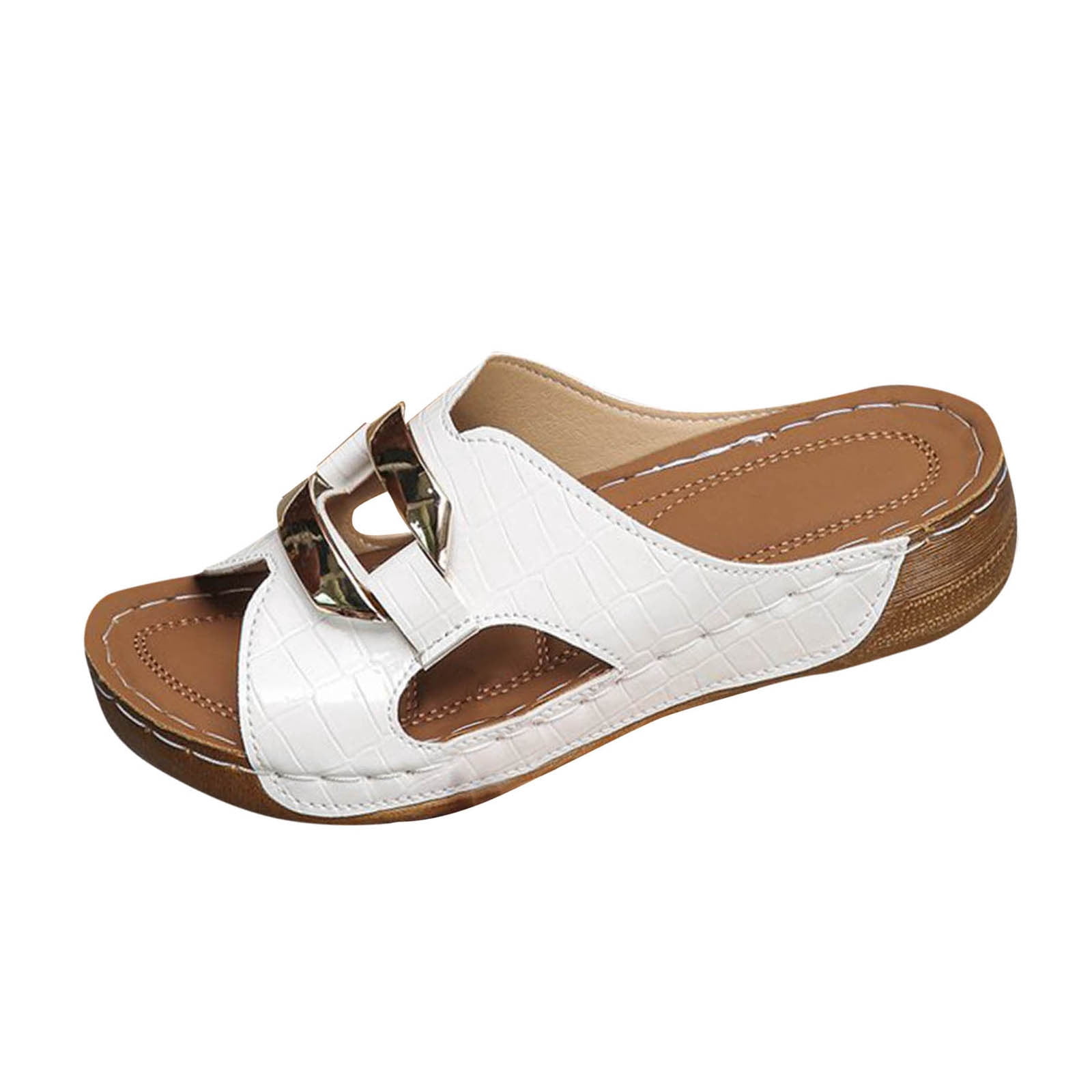 White Feminine Tough Spring Summer Slippers Roman Style Breathable ...