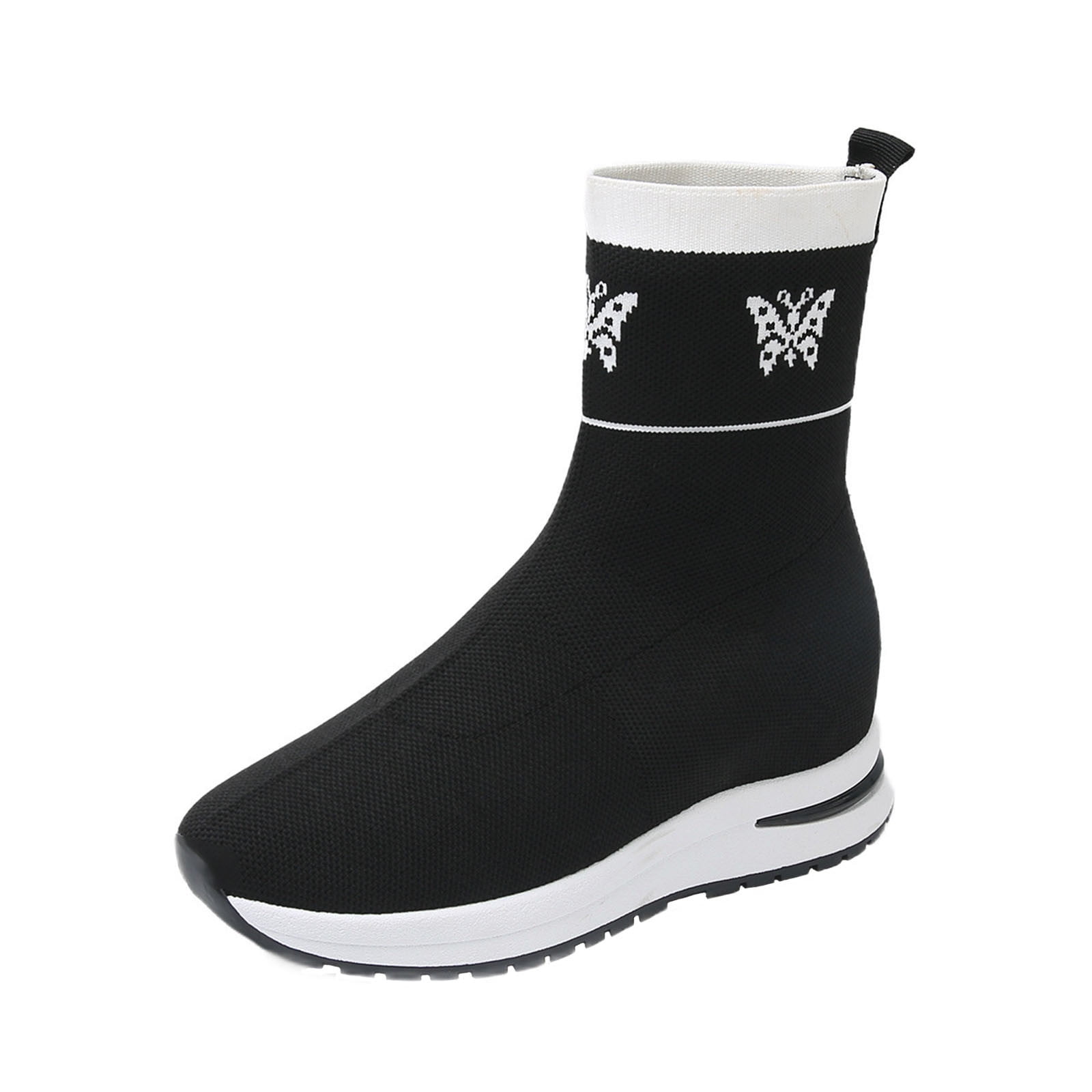 White Feminine Winter Knit Ankle Boots Circular Toe Wedge Heel Design ...