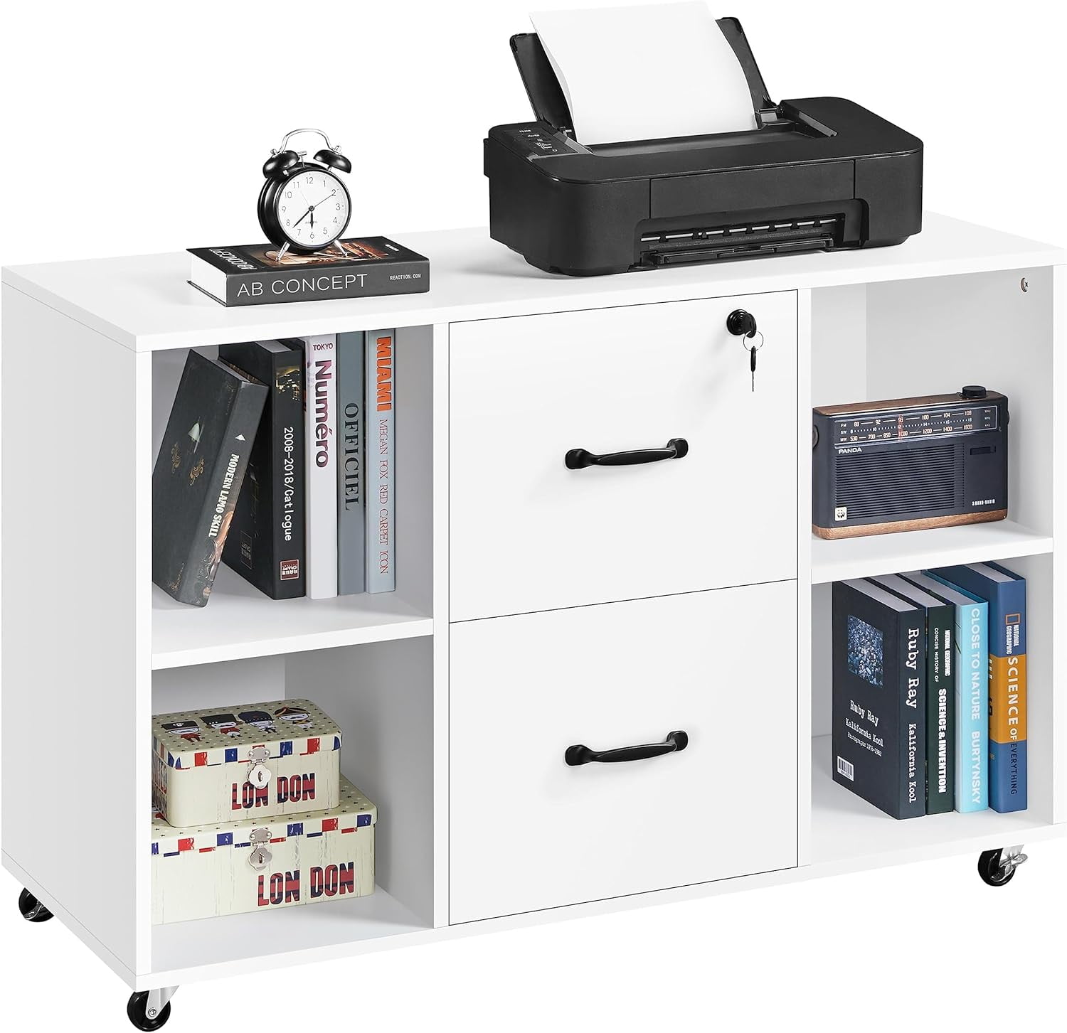 White File Cabinet Mobile Letter Size File Cabinet with 2 Drawers and 4 ...
