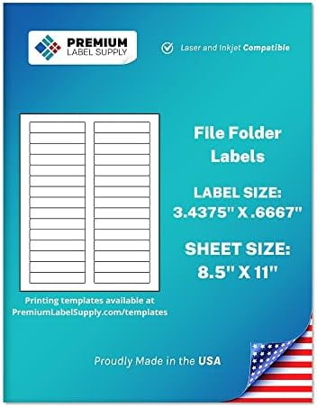 White File Folder Labels – 3.4375" x .667" – Laser/Inkjet Compatible ...