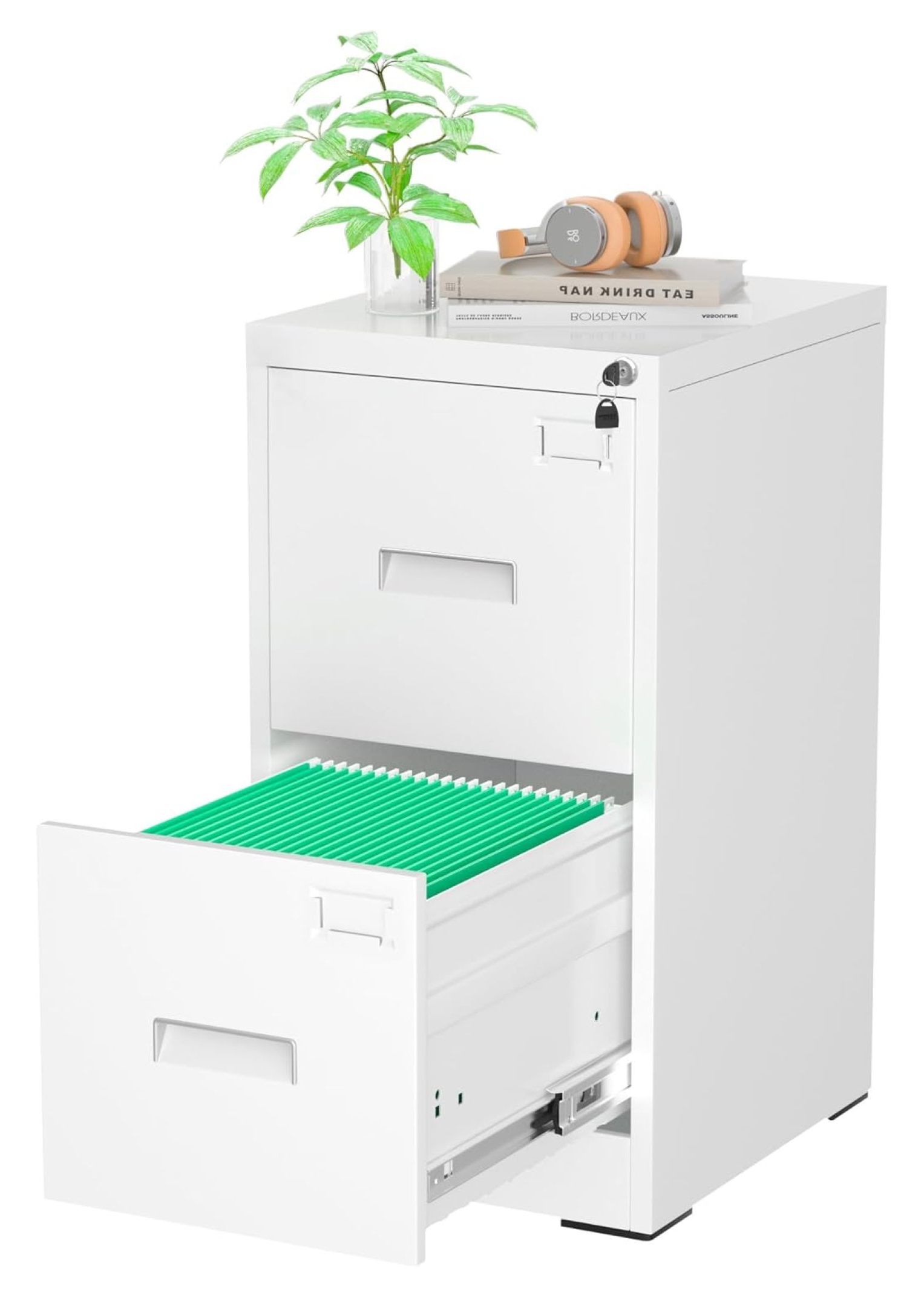 White Filing Cabinet 2 Drawer, 18” D Vertical File Cabinet with Lock ...
