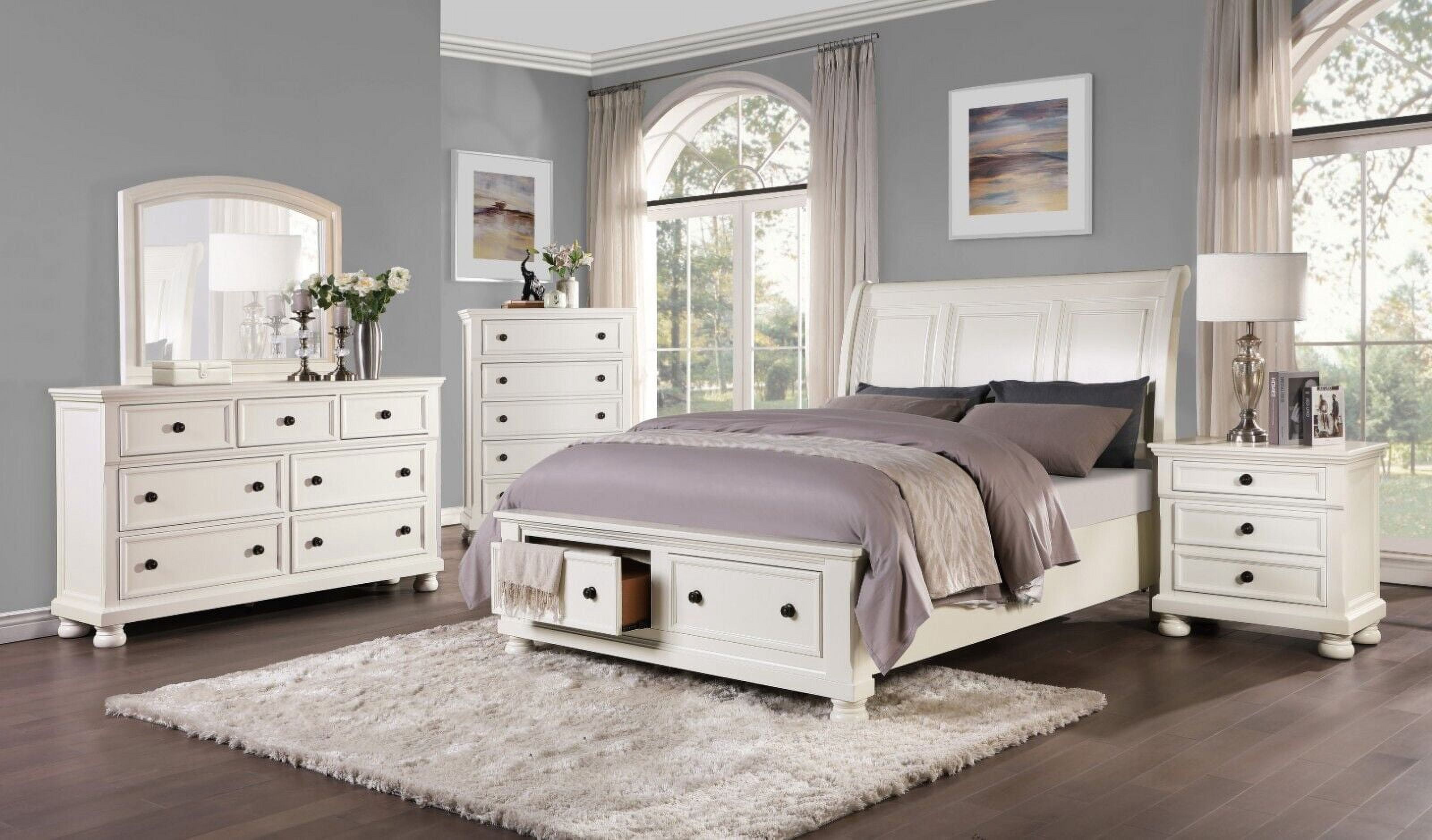 White Finish 6pc Bedroom Set King Platform Bed Two Nightstands Dresser ...