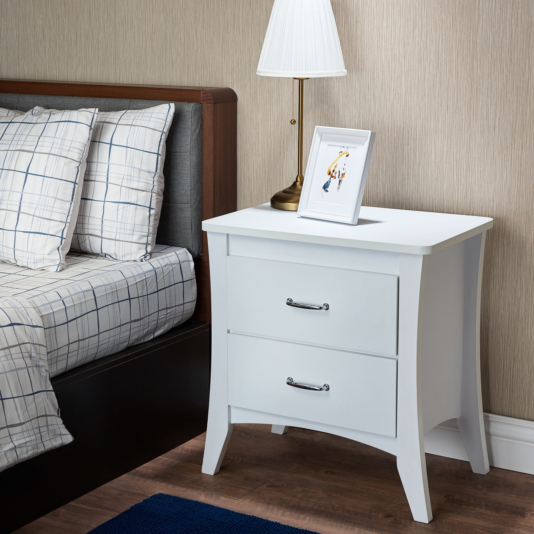 White Finish Accent Table With 2 Up - Wooden Case-frame, Tapered Legs ...