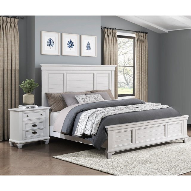White Finish Bedroom 3pc Set Queen Bed and 2x Nightstands Traditional Wooden Bedroom Furniture ...