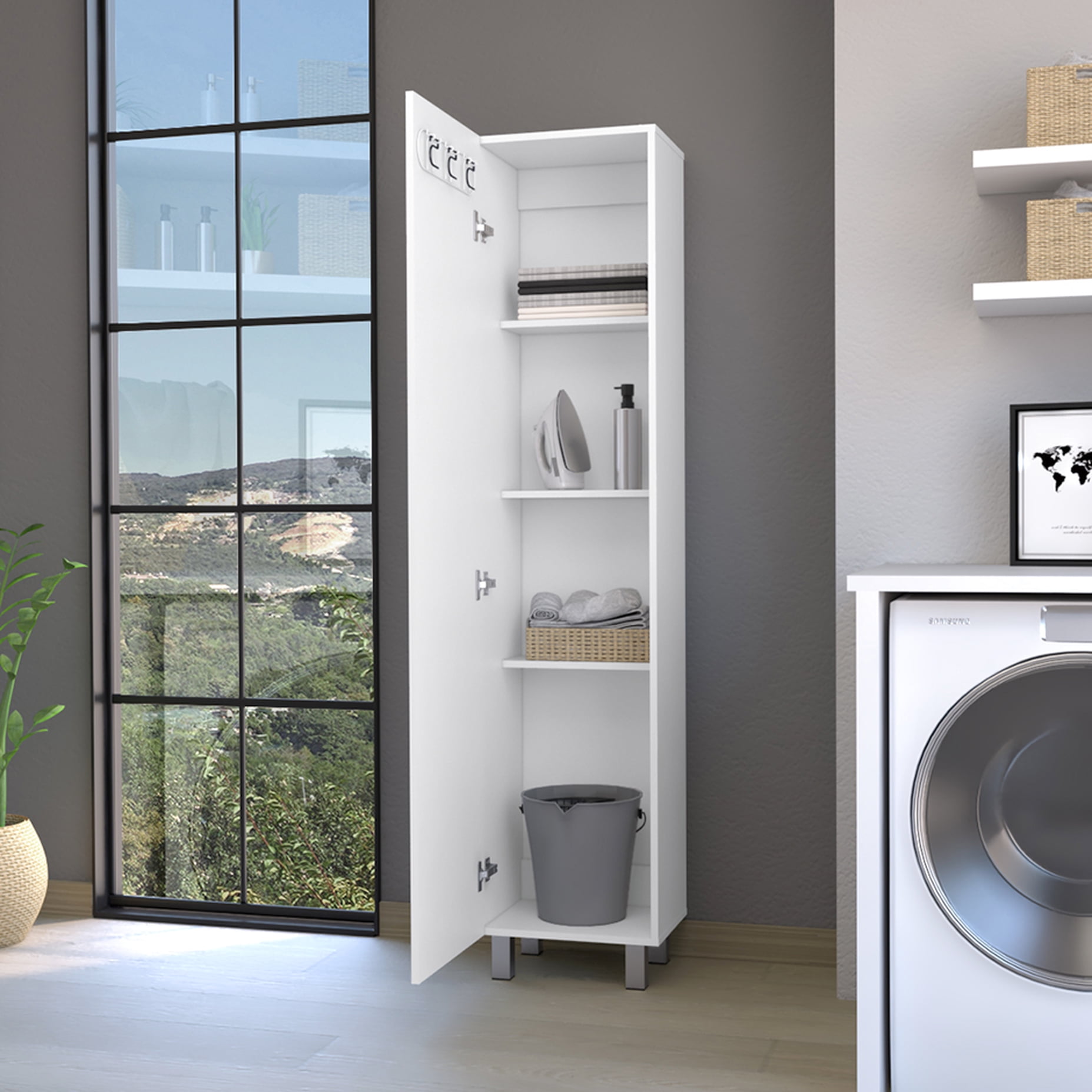 White Finish Four Shelves Cabinet - Store Your Items Safely Storage , 4 ...