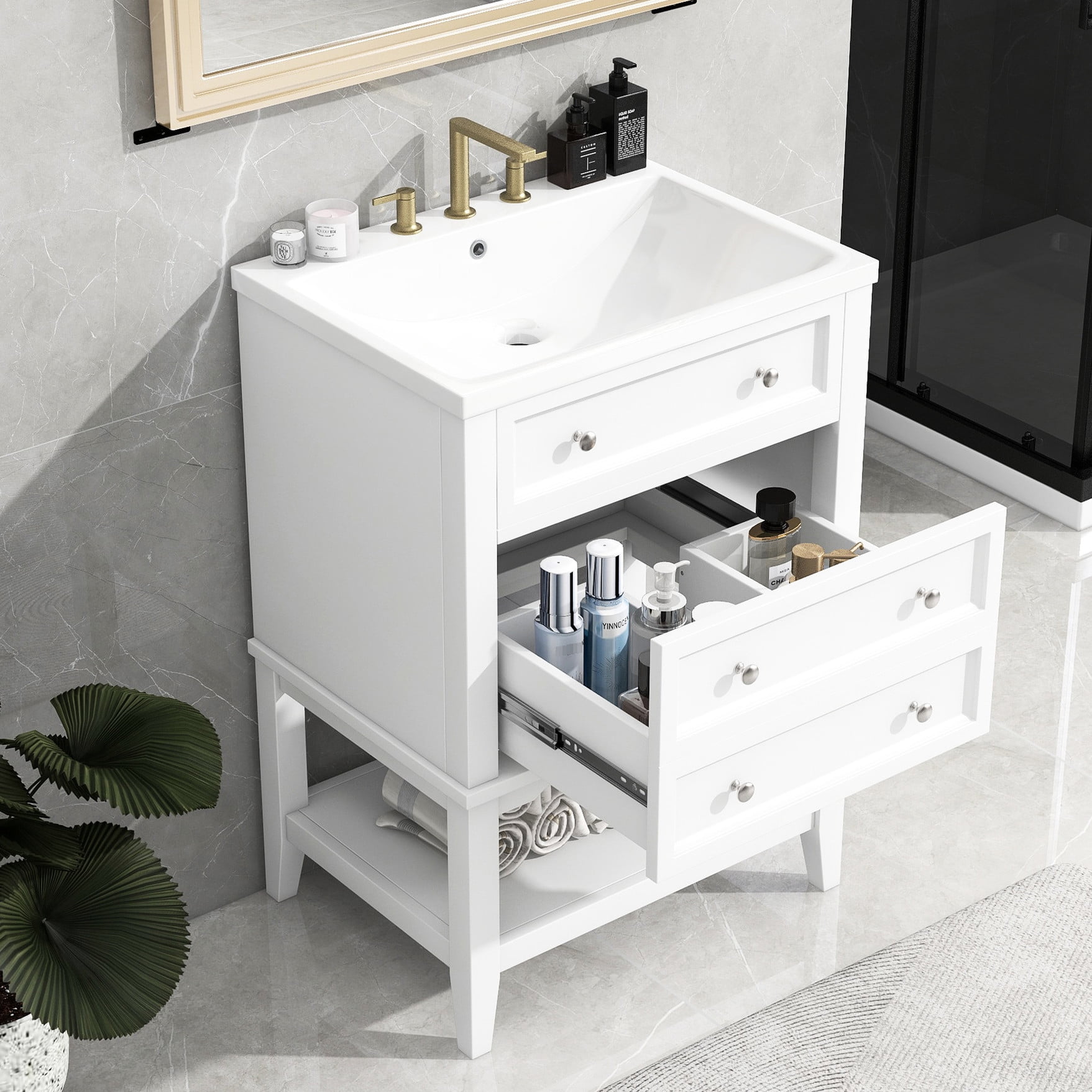 White Finish - Half-moon Sink - Freestanding Style - Artistic Groove ...