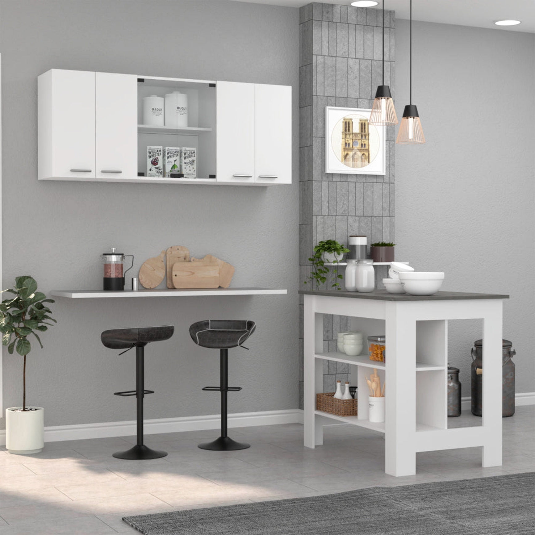 White Finish Look - Generous Shelf Space - Kitchen Island and Wall Use ...