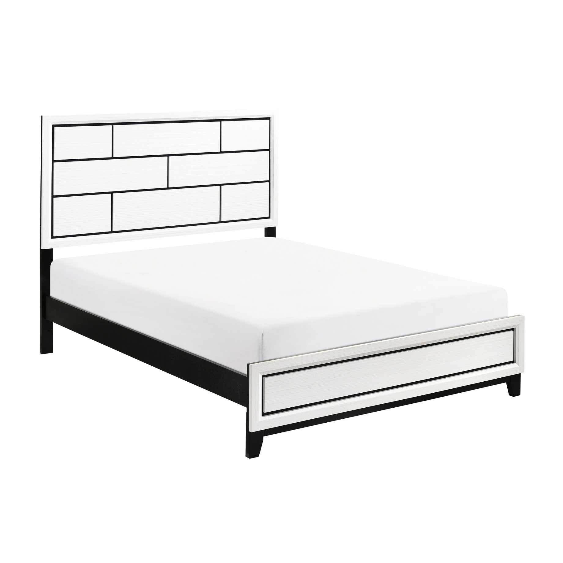 White Finish Wooden Queen Bed, Modern, Black Line Decoration Modern ...