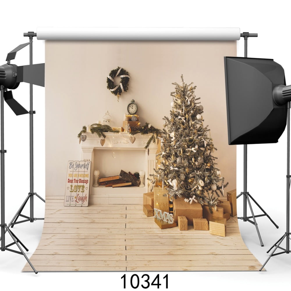 White Fireplace Christmas Tree Photography Backdrops Photo Backgrounds ...