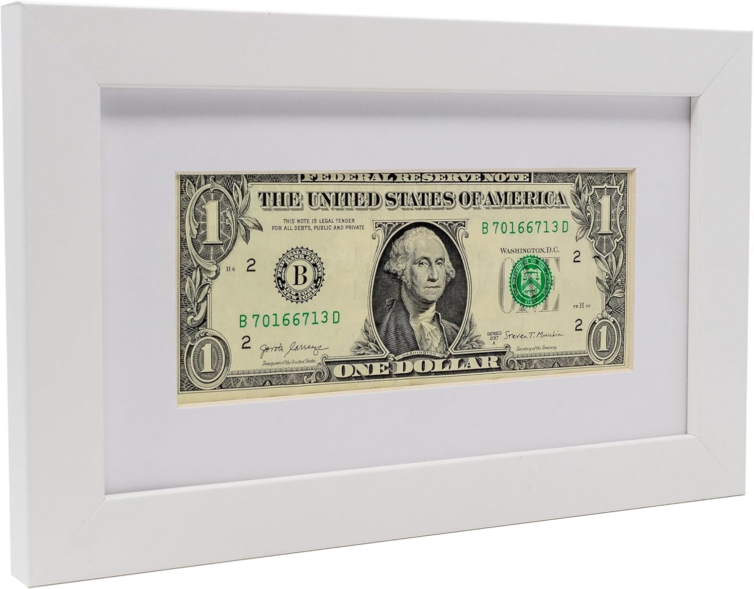 White First Dollar Frame with White Photo Mat, Dollar Bill Holder with ...