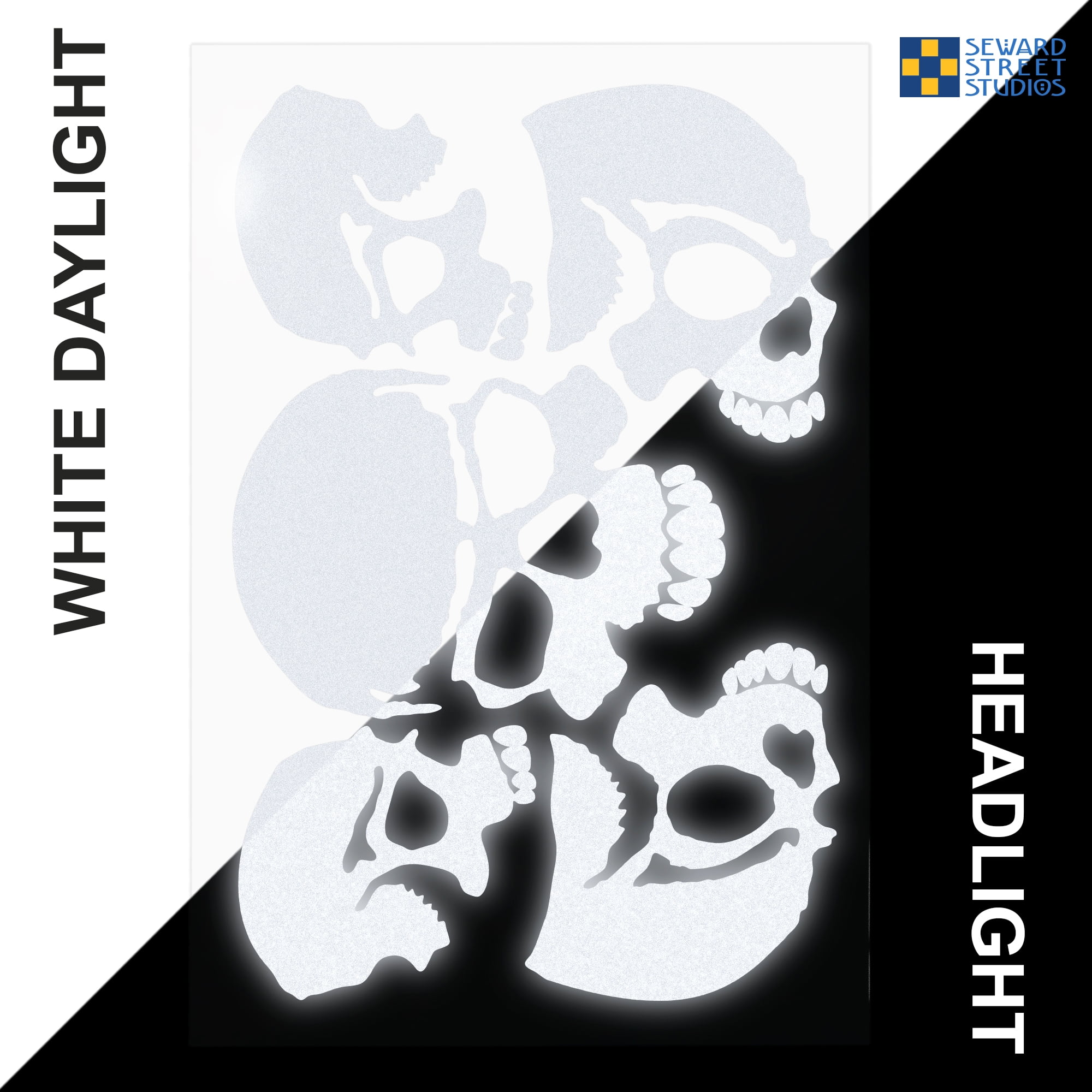 White Five Skulls Reflective Decal Set, 5 Skulls Motorcycle Helmet ...