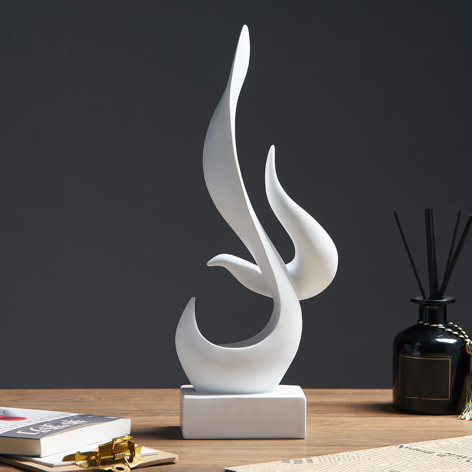 White Flame Abstract Sculpture Resin Art Statue Modern Home Decor for ...