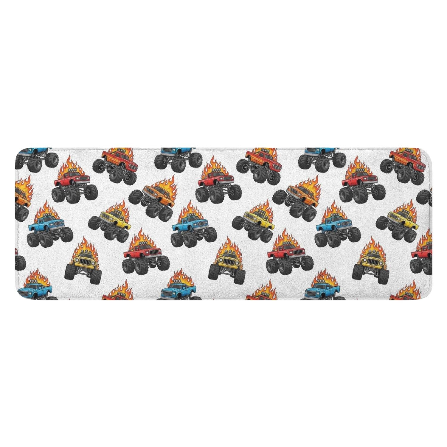 White Flame Monster Cartoon Trucks Pattern Kitchen Rug Mat,Kitchen ...