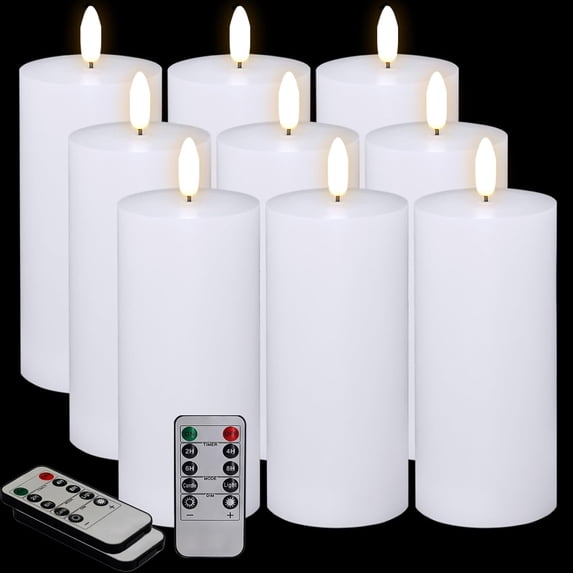 White Flameless LED Pillar Candles with Remote Timer Flat Top 3 Inch ...