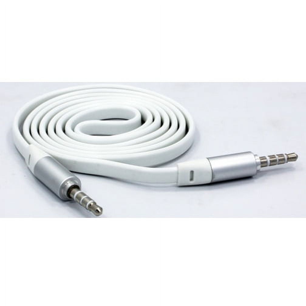 White Flat 6ft Long Aux Cable Car Stereo Wire Audio Speaker Cord 3.5mm Aux-in Adapter Auxiliary ...