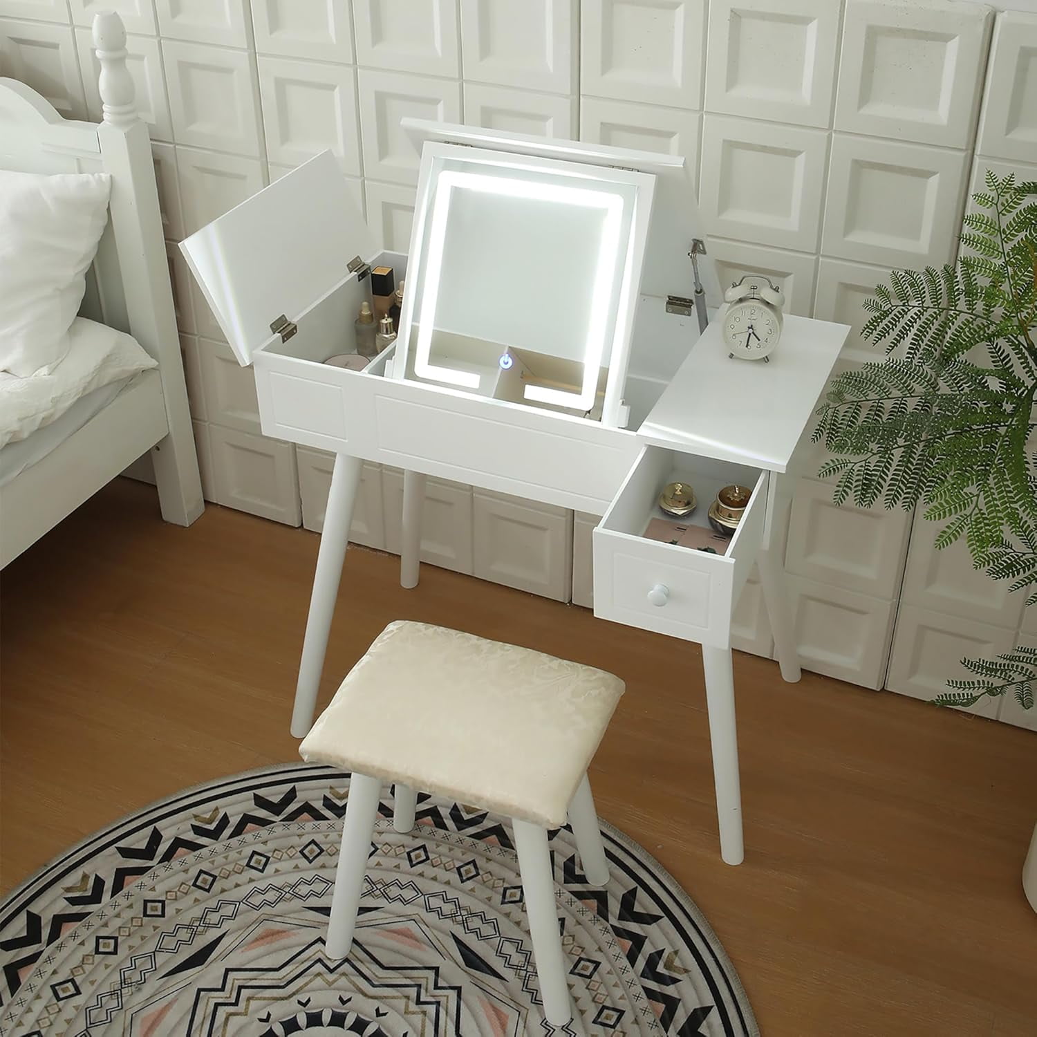 White Flip Top Vanity - Vanity Sets with LED Lighted Mirror and ...