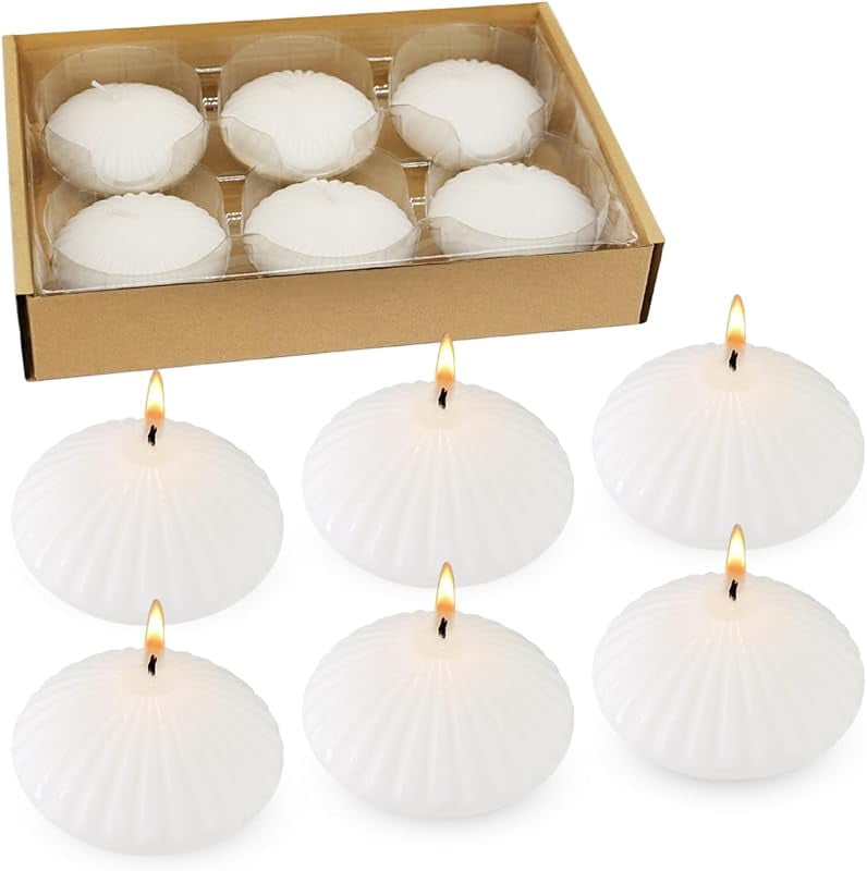 White Floating Candles, 6 Pack 3 Inch Stripe Float Candles, Large ...