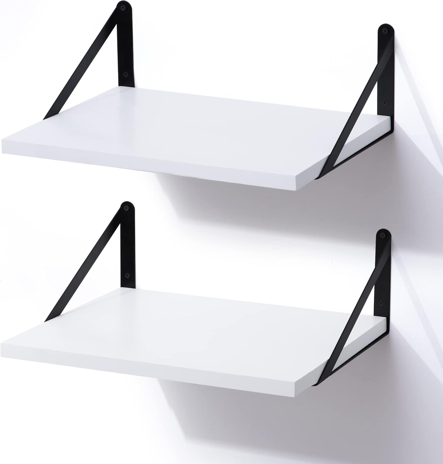White Floating Shelves, 12 Inch Deep Wall Mounted Shelves Set of 2 ...