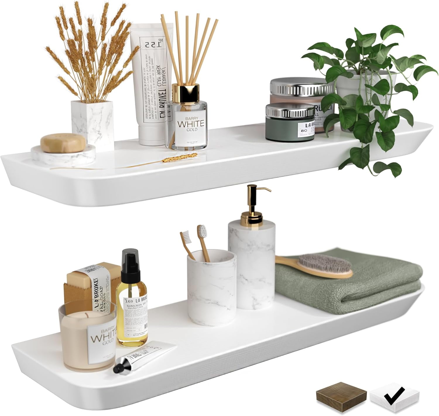 White Floating Shelves 24 inch (Set of 2) - Premium Wood Shelves ...