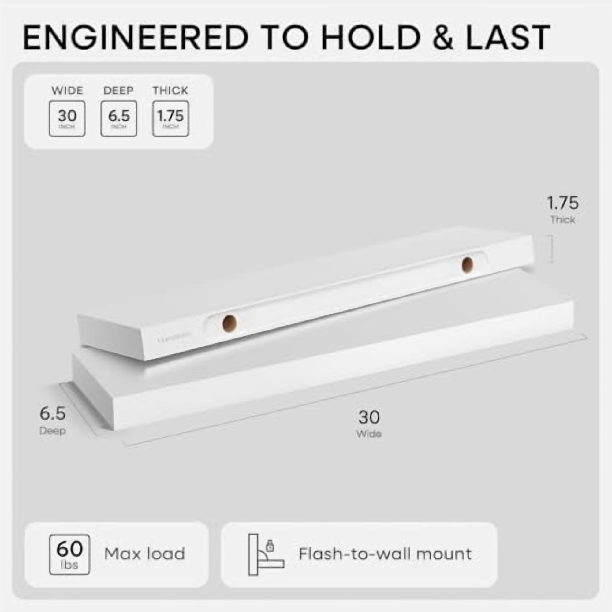 White Floating Shelves 30 inch, High End Solid Real Wood 30inch ...