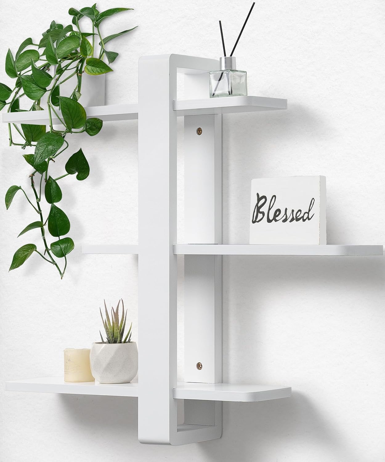White Floating Shelves for Wall Mounted Shelving Unit All Pine Wood 3 ...