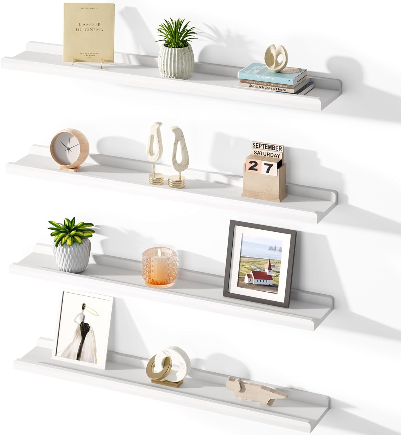 White Floating Shelves for Wall Set of 4,36 Inch Wall Shelves with Lip ...