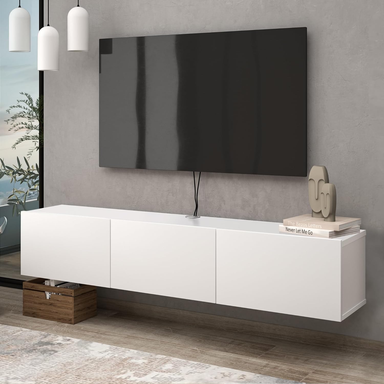 White Floating TV Stand, TV Stand up to 75 Inch TV, Floating TV Stand ...