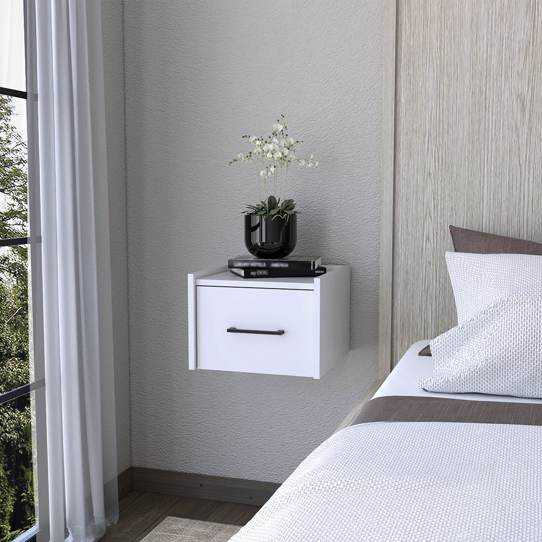 White Floating Wall-Mounted Nightstand | Bedroom Functionality, Single ...