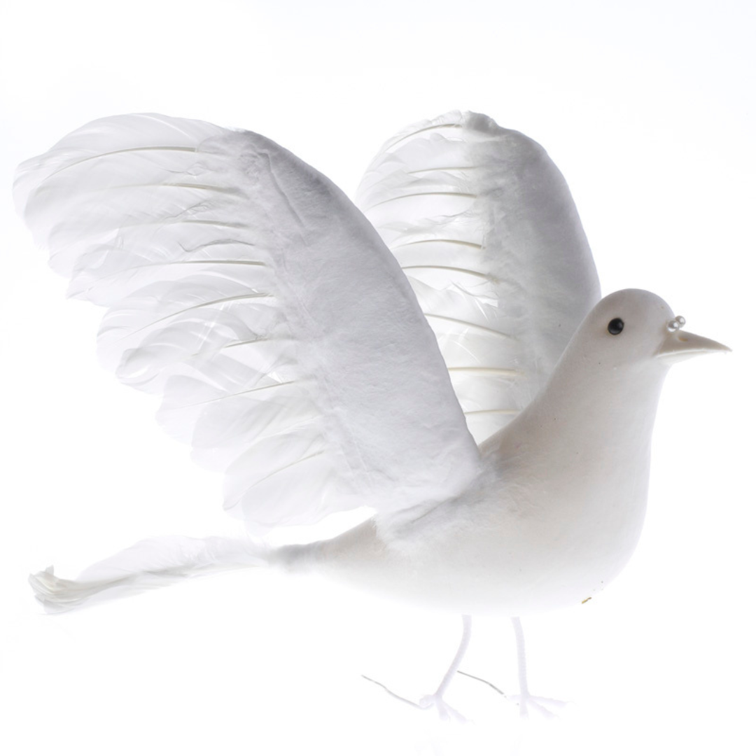 White Flocked Artificial Dove - For Weddings, Holidays and Floral ...