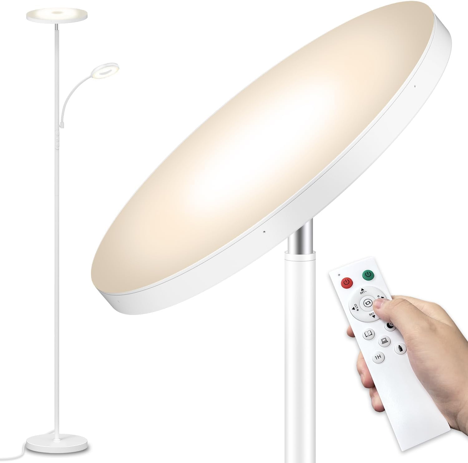 White Floor Lamp, 42W 4000LM Super Bright LED Room Lamp with Adjustable ...