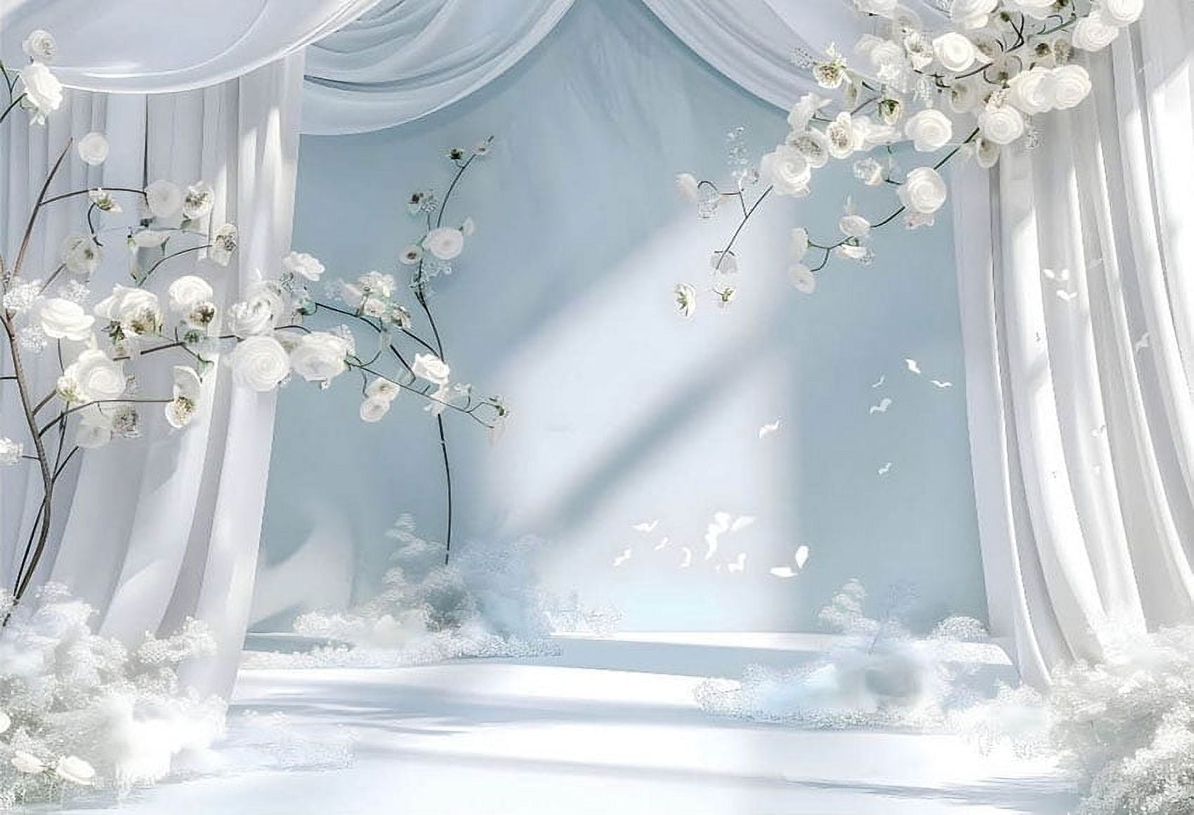 White Floral Blue Wall Arch Adult Birthday Maternity Wedding Portrait r ...