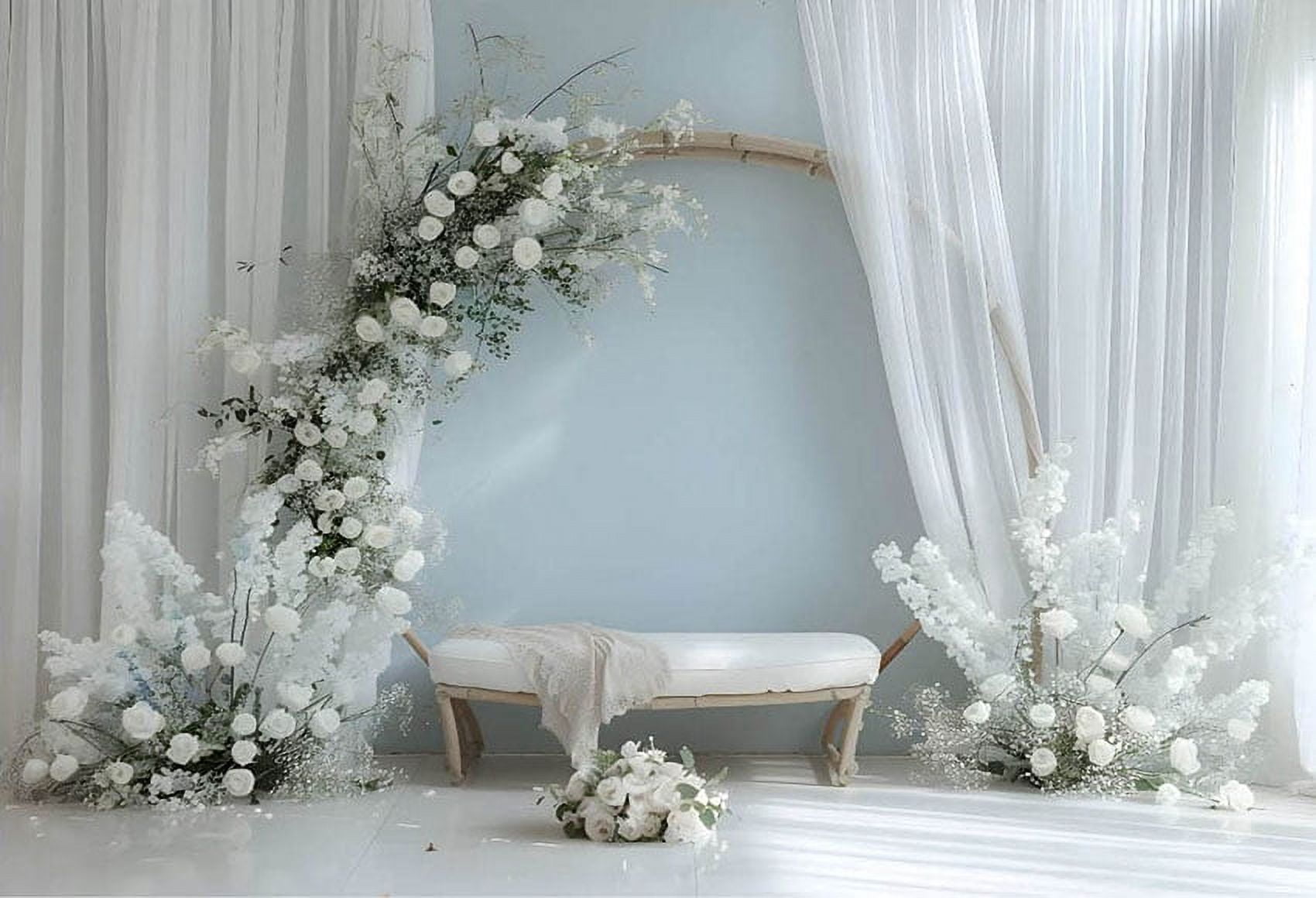 White Floral Blue Wall Arch Adult Birthday Maternity Wedding Portrait r ...