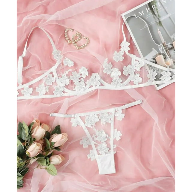White Floral Bridal Lingerie Set - Walmart.com