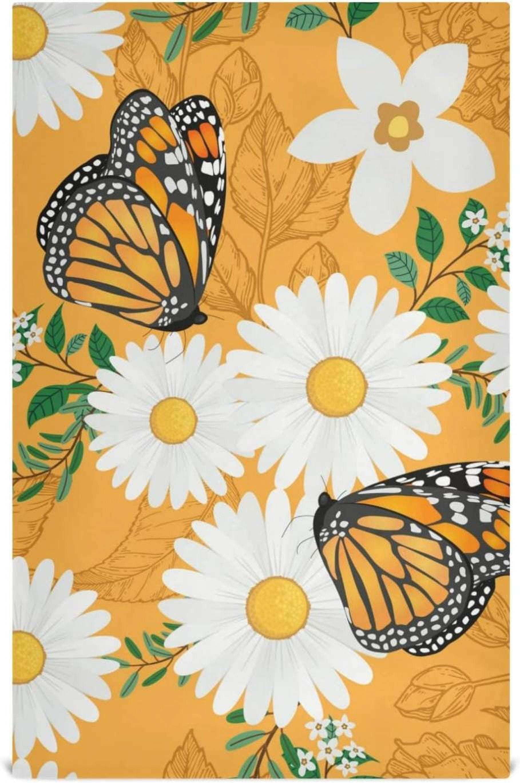 White Floral Butterflies Kitchen Dish Towels 4 Pack Absorbent Hand ...