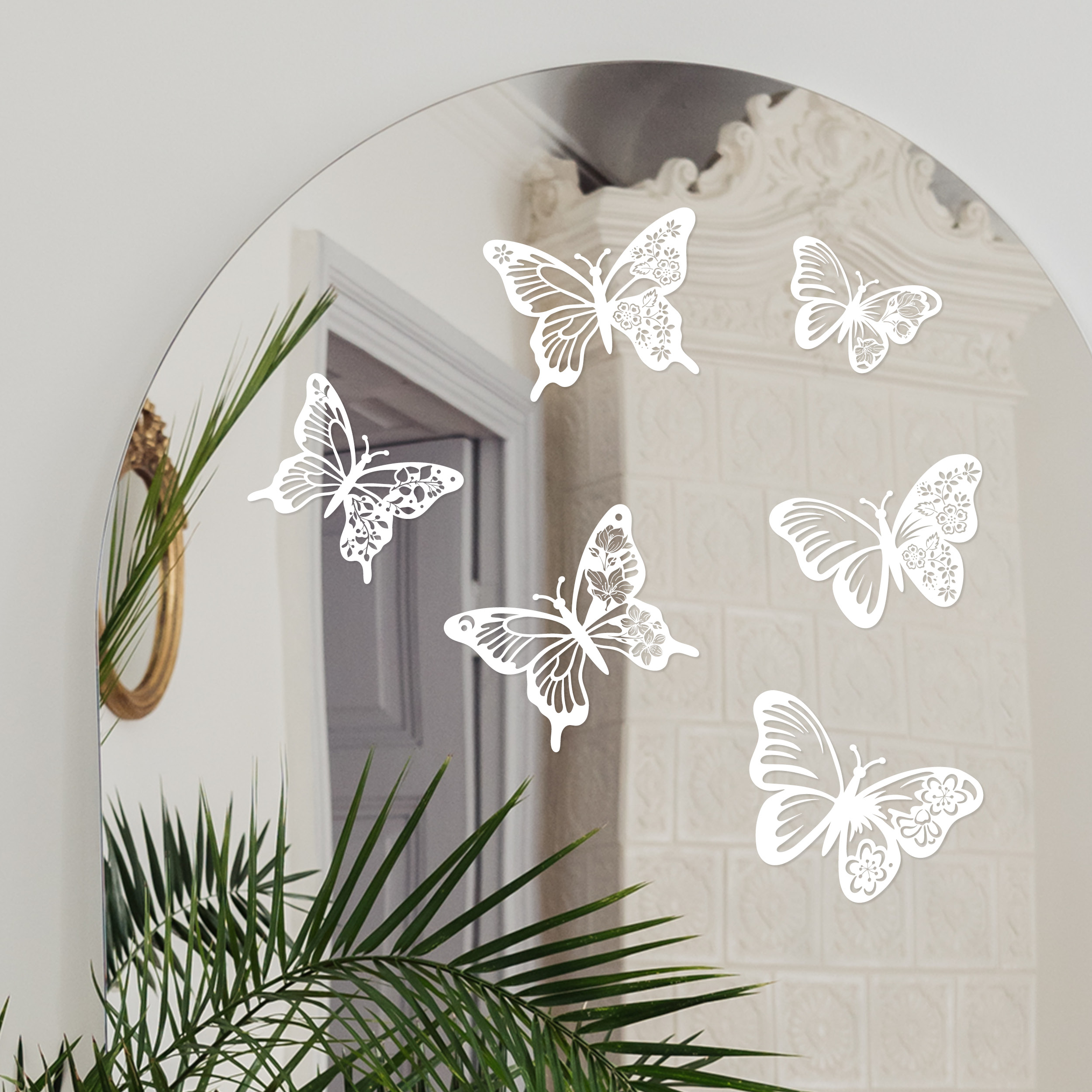 White Floral Butterfly Mirror Decals - Elegant and Versatile Vinyl ...