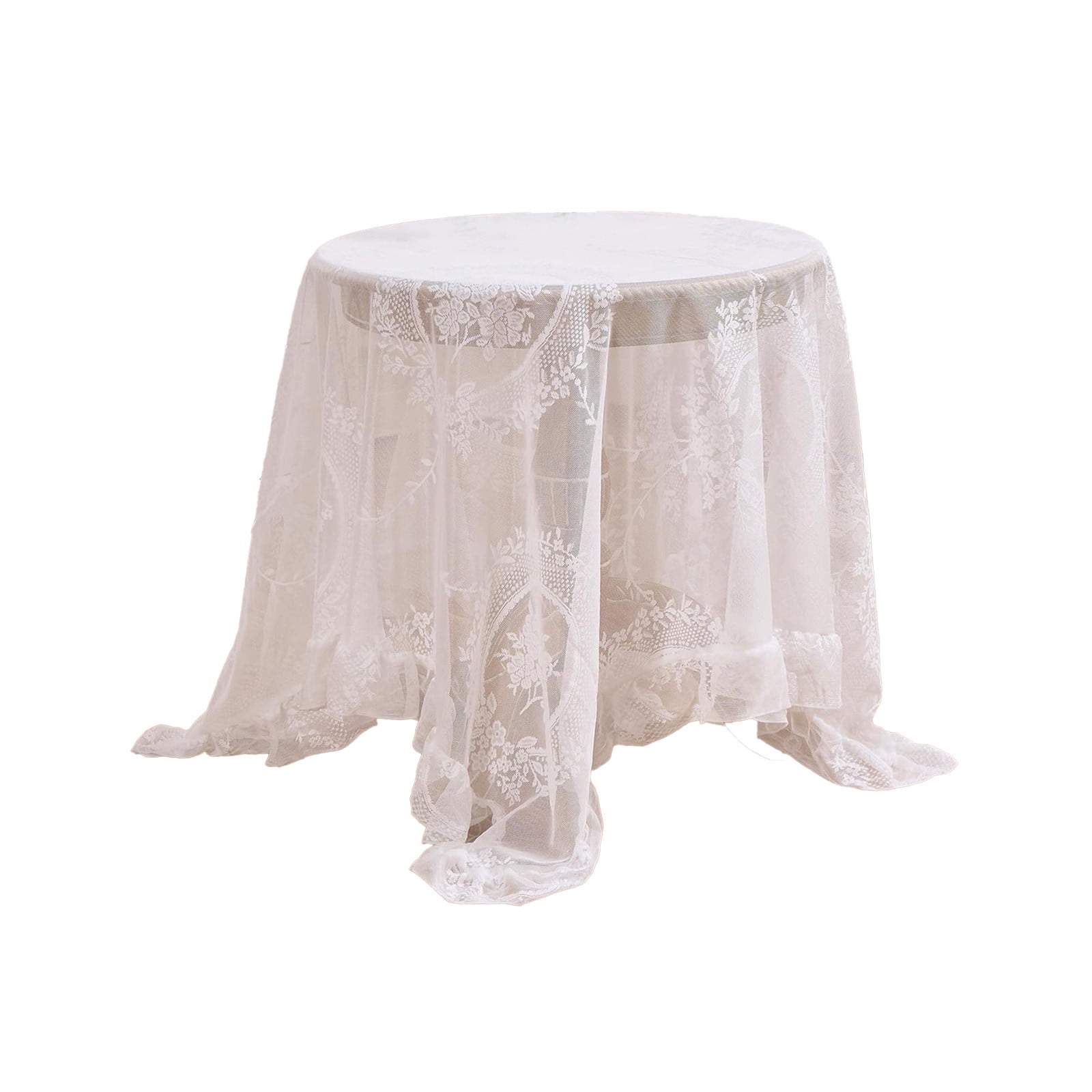 White Floral Embroidered Lace Square Tablecloth 35” Vintage Table Cover ...