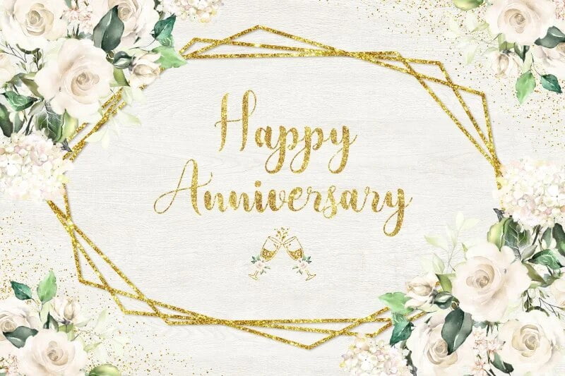 White Floral Happy Anniversary Backdrops Flower Love Cheers to Wedding ...