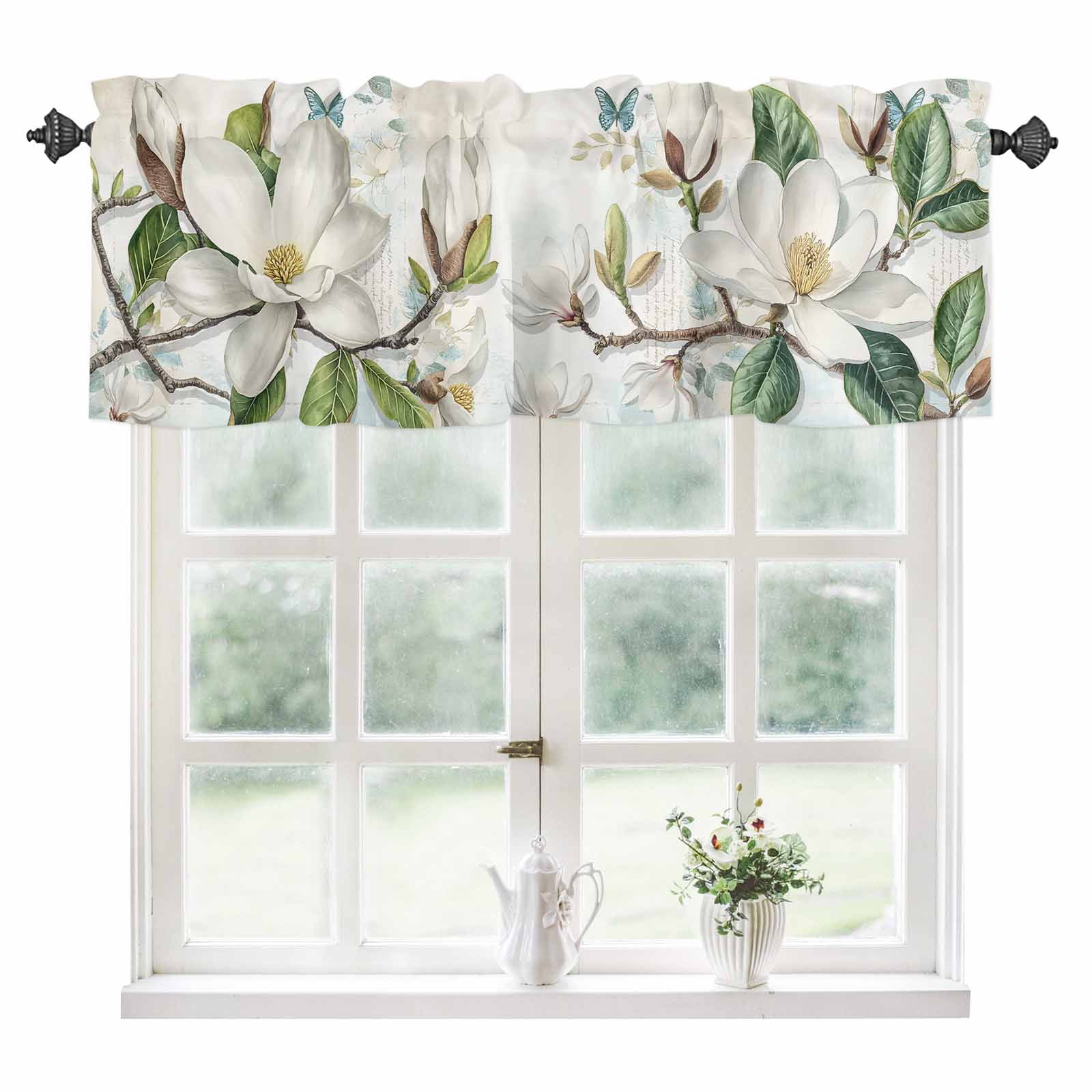 White Floral Kitchen Valances for Windows 60x18 Inch Kitchen Curtains ...