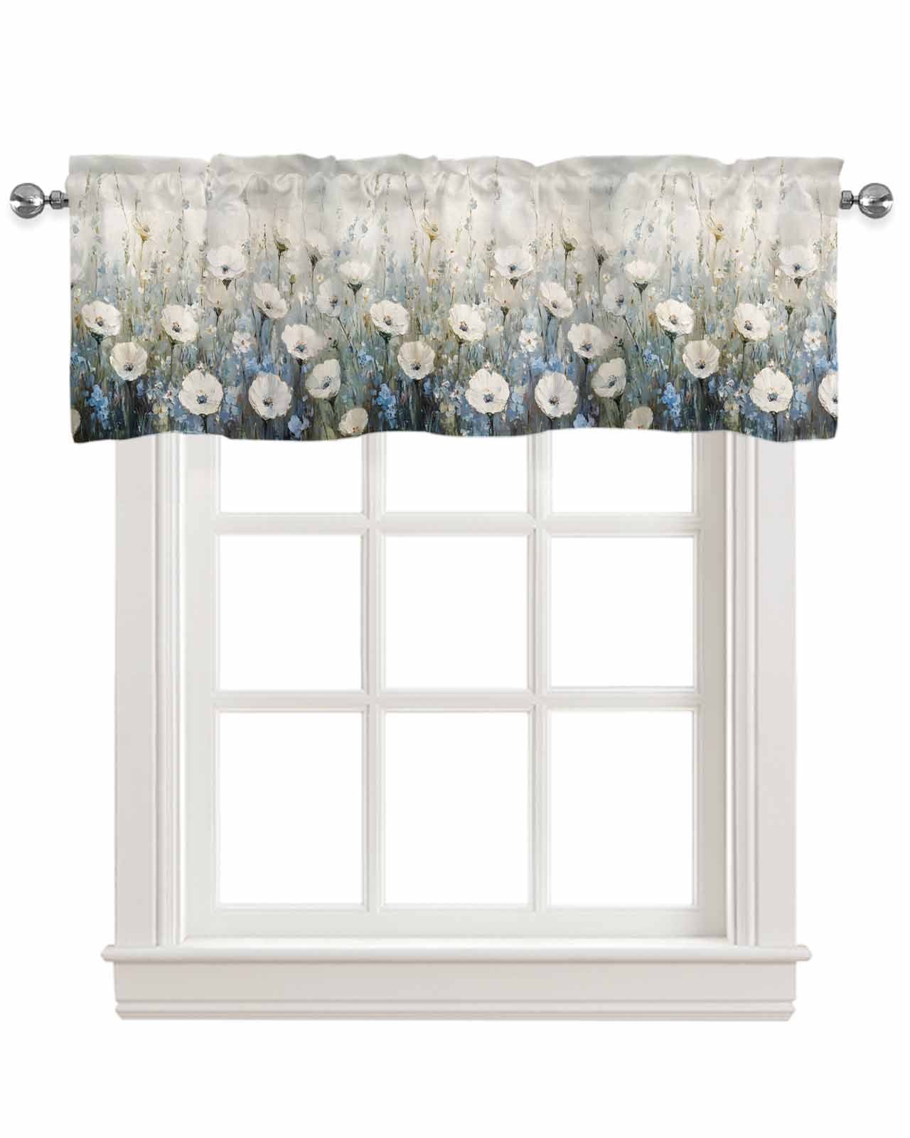 White Floral Kitchen Valances for Windows Farmhouse Linen Window ...