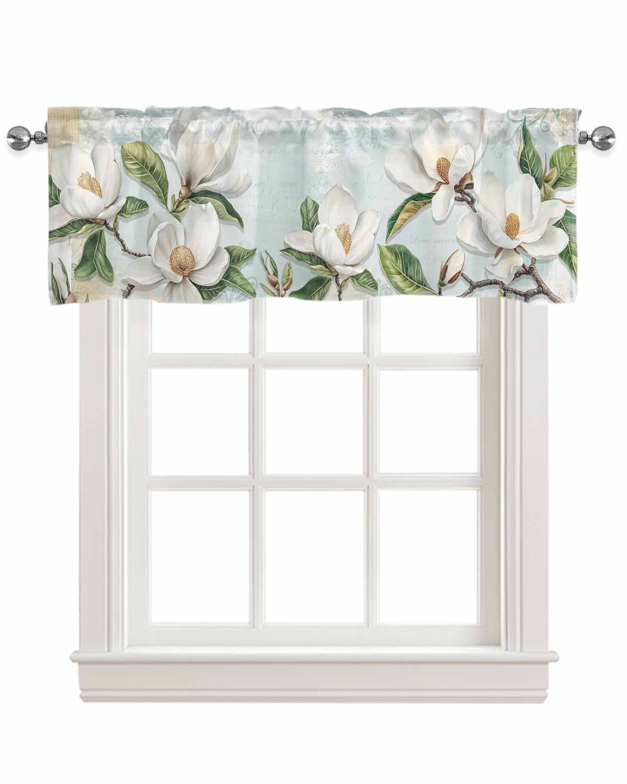 White Floral Kitchen Valances for Windows Farmhouse Linen Window ...