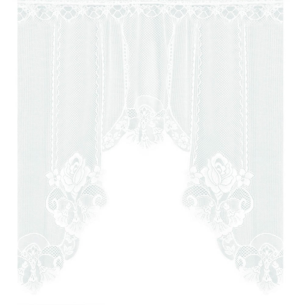 White Floral Lace Sheer Window Curtain Valance for Kitchen Vintage ...