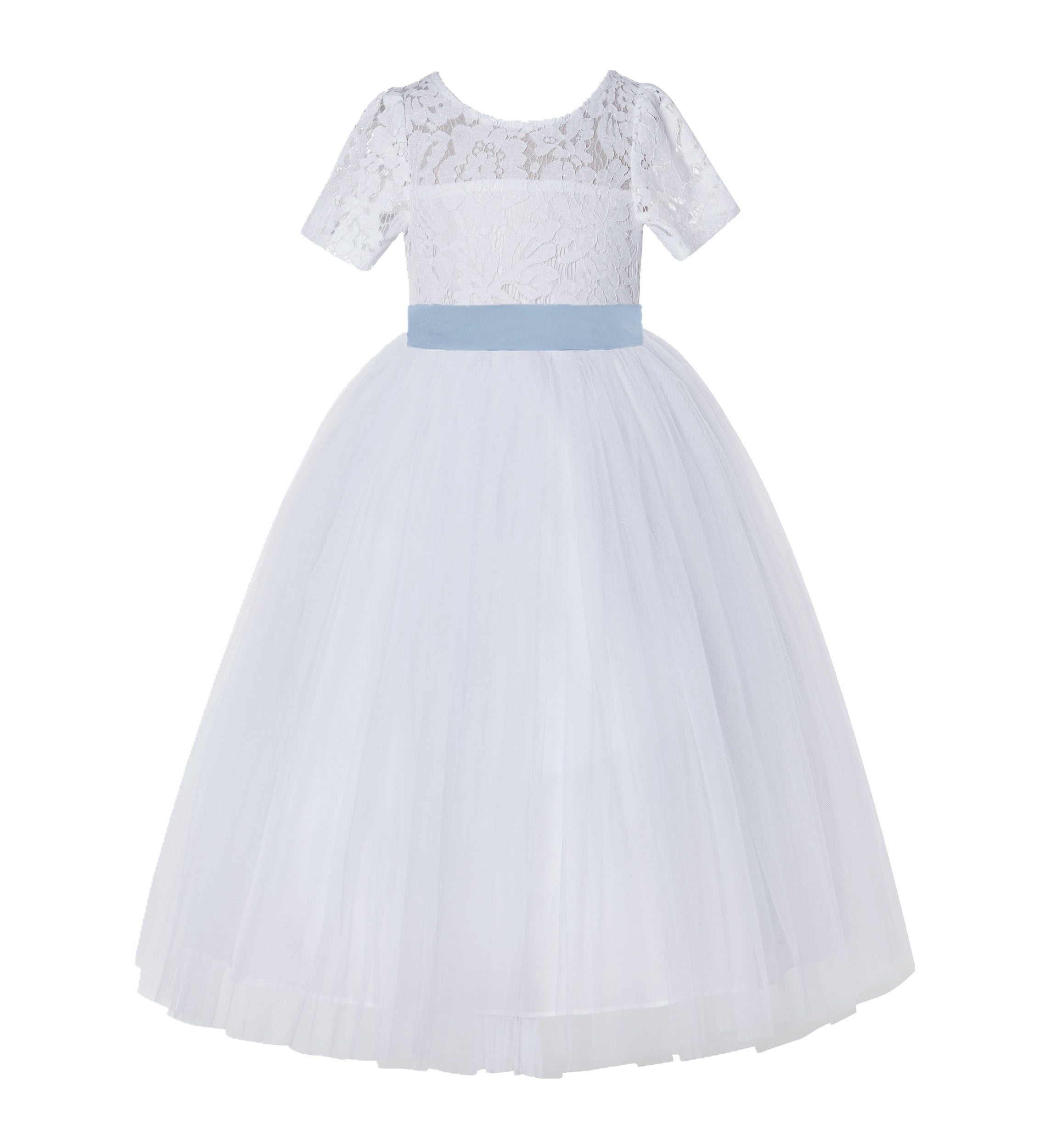 White Floral Lace Tulle Flower Girl Dress Junior Ceremonial Gown LG2R ...