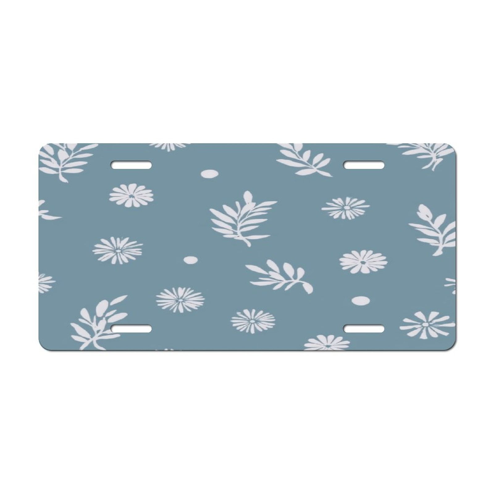White Floral Pattern on Blue Background License Plate Lightweight ...